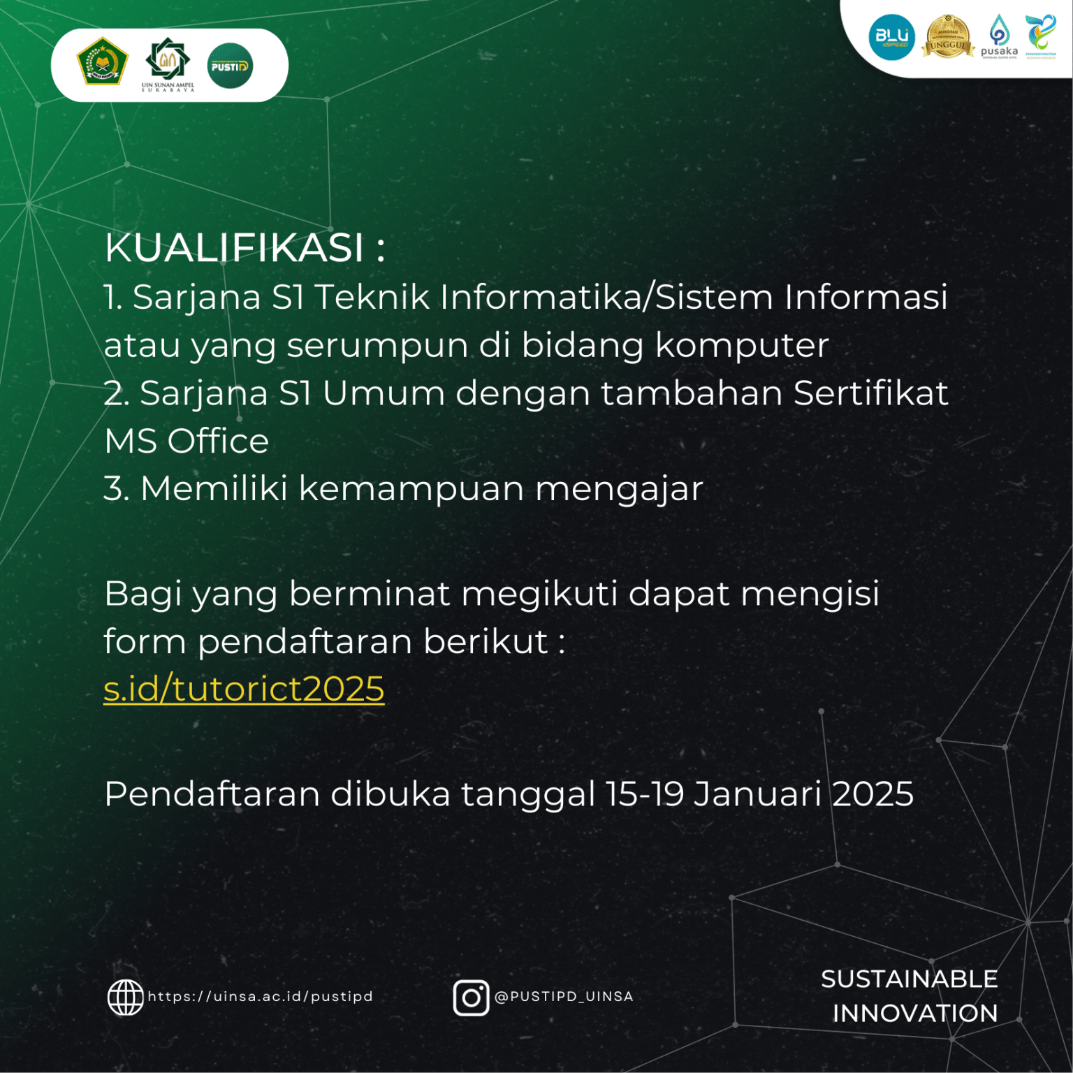 Open Recruitment Calon Tutor ICT 2025 - UINSA